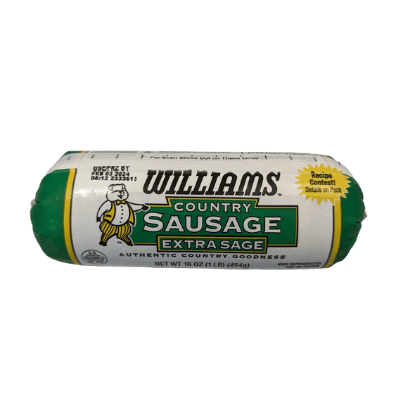 Williams Sausage Pork Sausage Extra Sage Flavor, 16 oz. Roll, Plastic ...