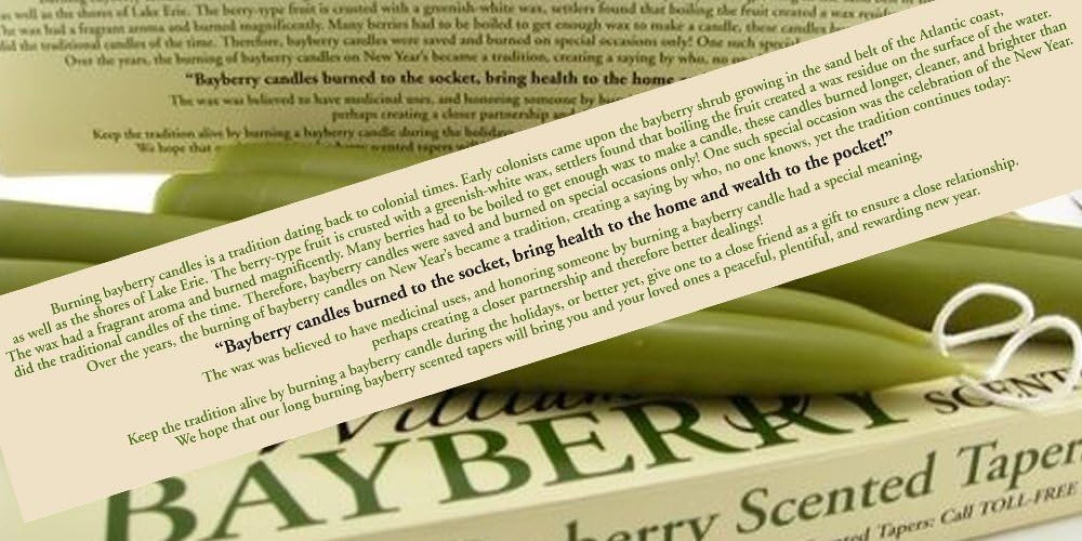 Williamsburg Bayberry Candles Tapers with Candle Legend - Bayberry ...