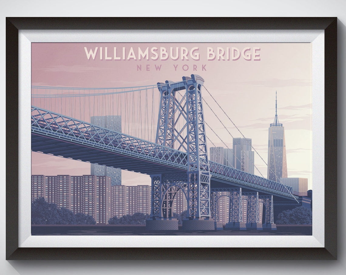 Williamsburg Bridge Poster, New York City Travel Poster, Nyc Usa ...