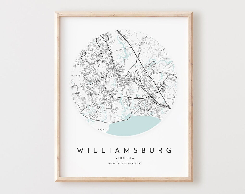 Williamsburg Map Print, Williamsburg Map Poster City Wall Art, Va Road ...