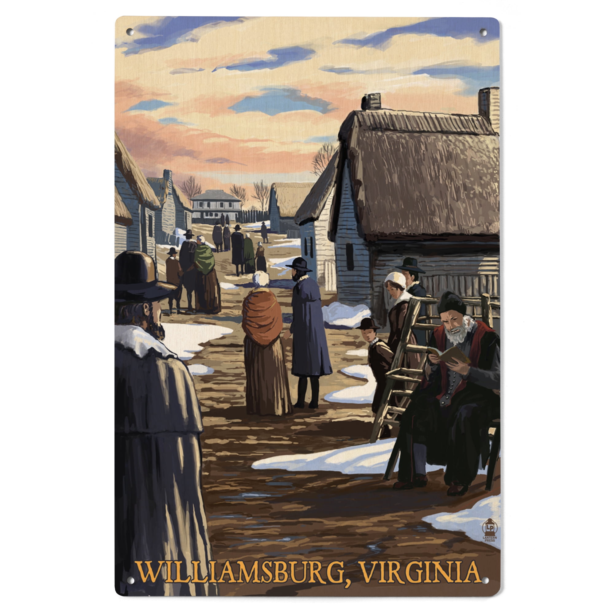 Williamsburg, Virginia, Colonial Scene Birch Wood Wall Sign (6x9 Rustic ...
