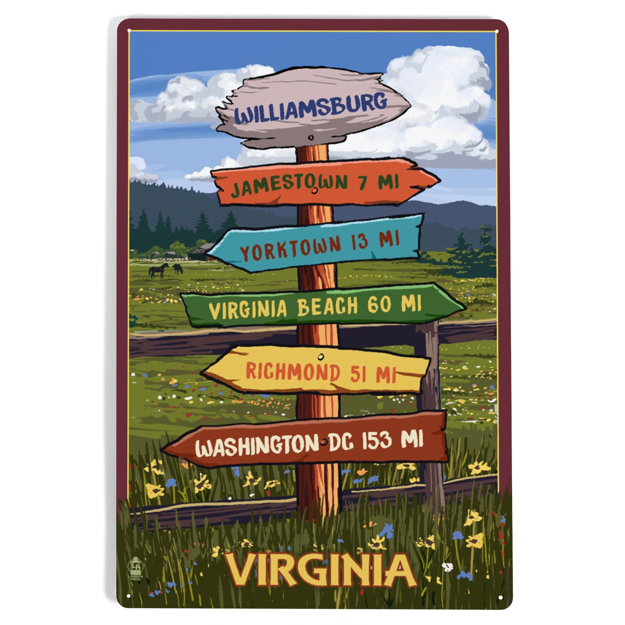 Williamsburg, Virginia, Destination Signpost (12x18 Aluminum Art ...