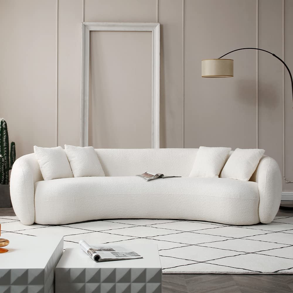 "Williamspace 101"" Modern Curved Comfy 4-Seat Teddy Boucle Sofa with ...