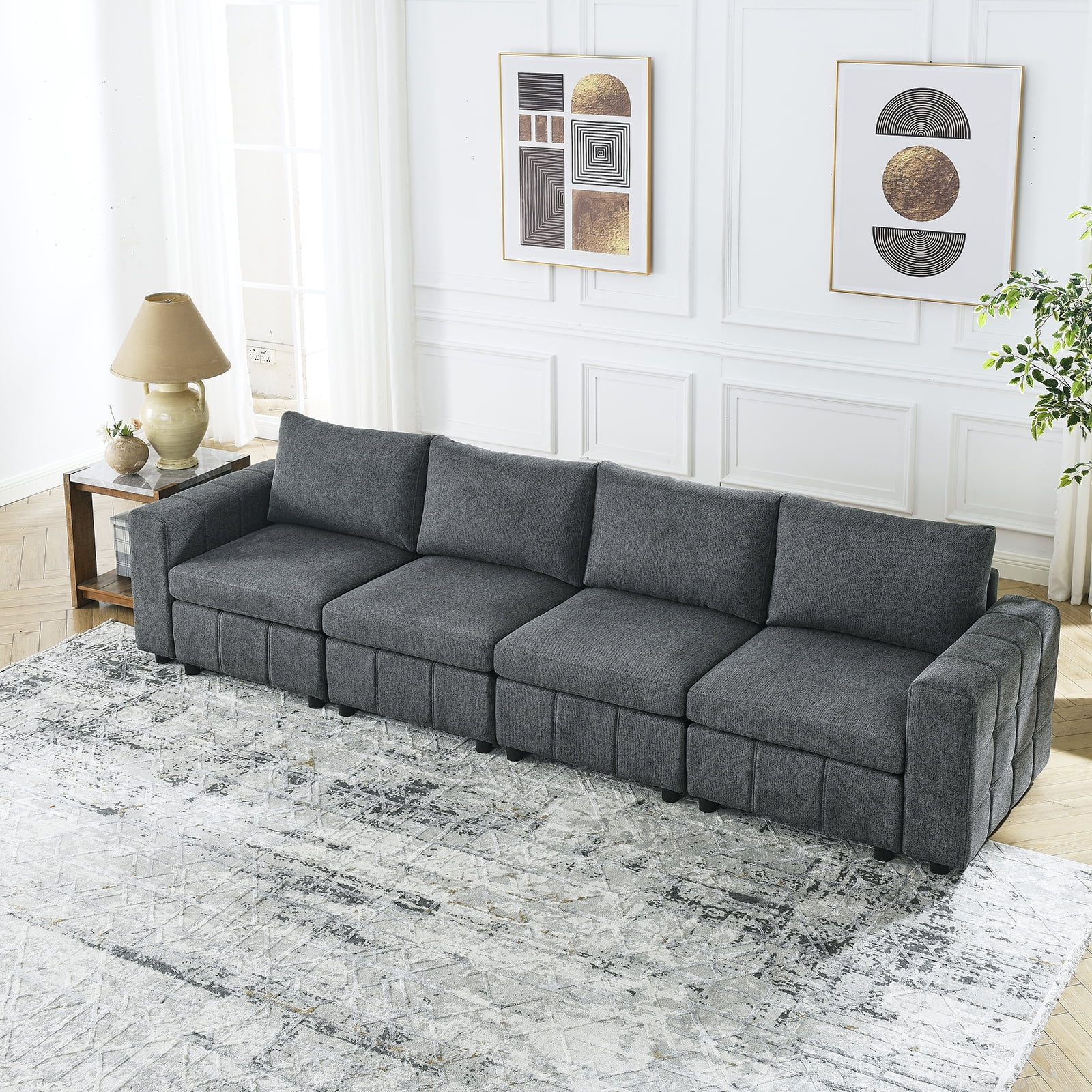 Williamspace 130" Modular Sectional Sofa Modern 4 Seat Upholstered ...