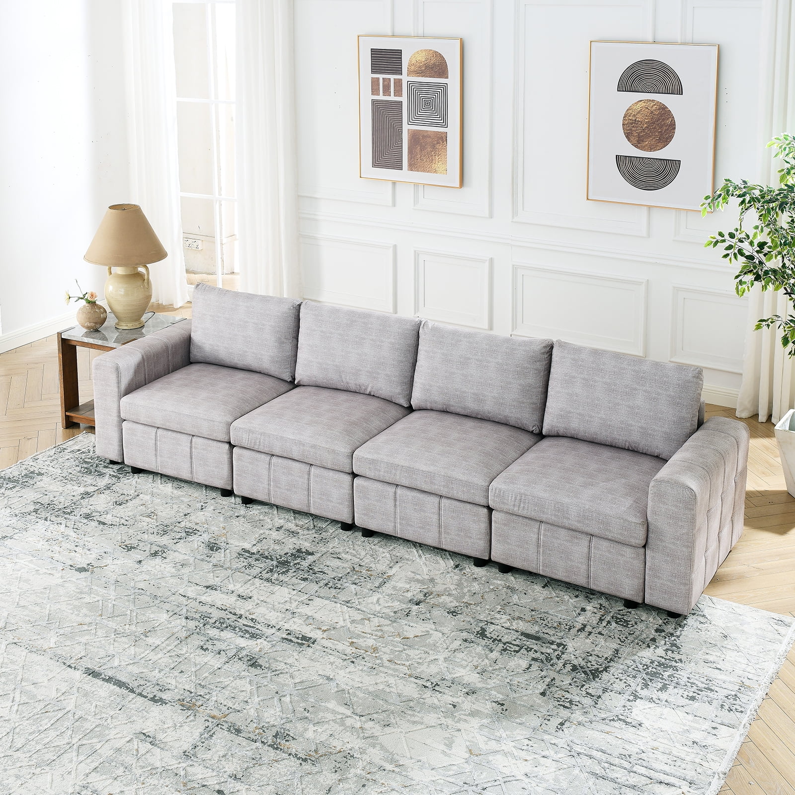 Williamspace 130" Modular Sectional Sofa Modern 4 Seat Upholstered ...