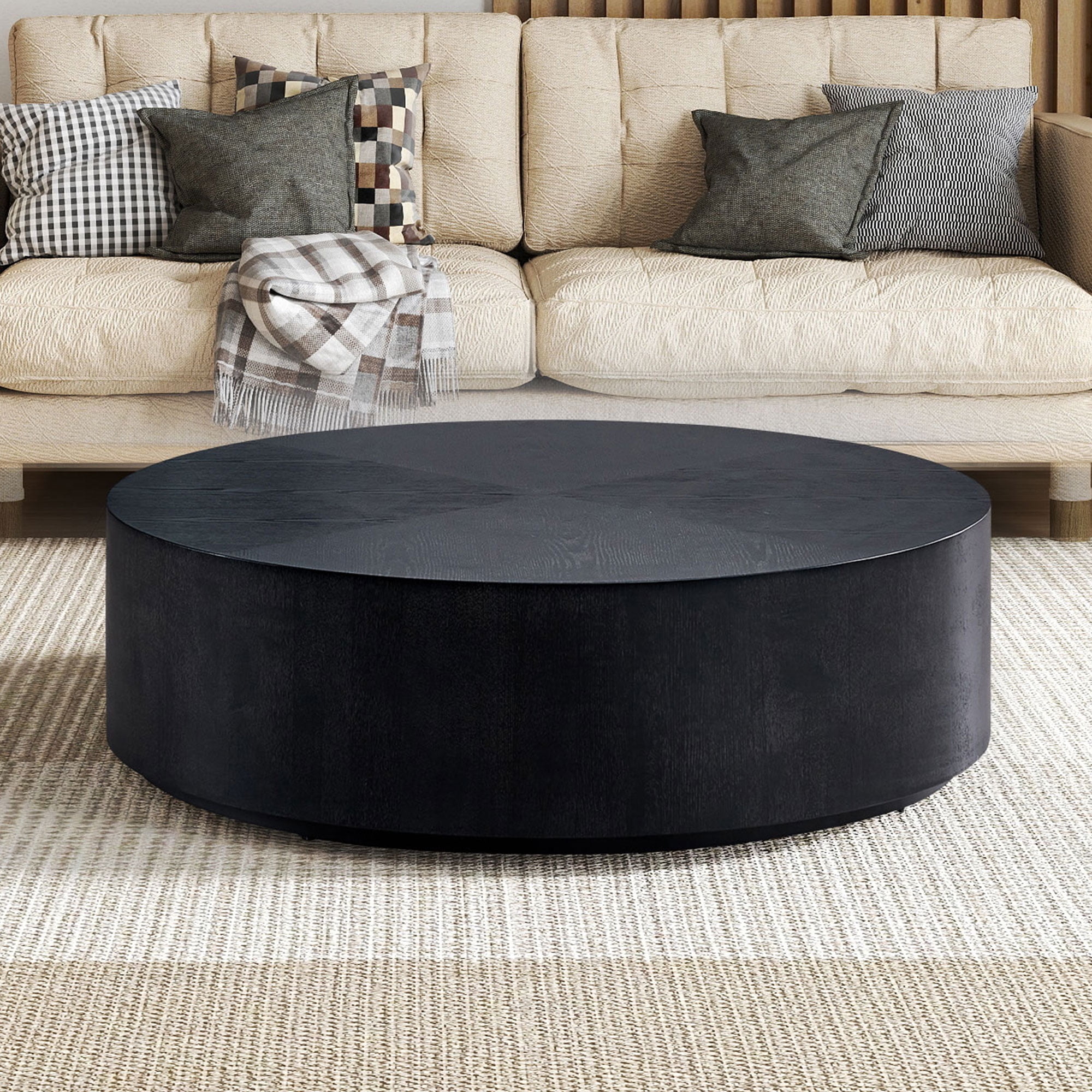 Williamspace 35.43" Round Coffee Table Modern Drum Coffee Table Accent ...