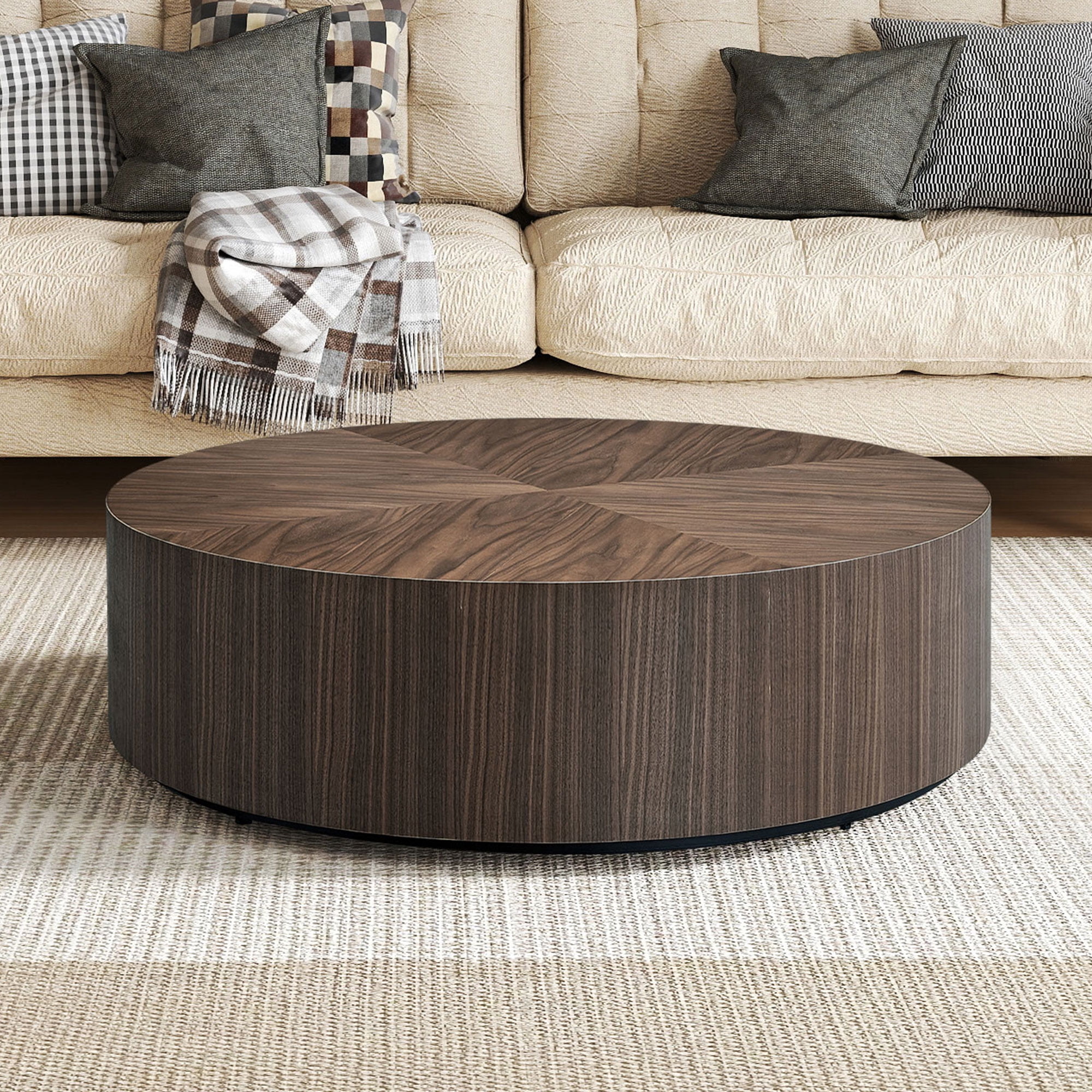 Williamspace 35.43" Round Coffee Table Modern Drum Coffee Table Wood ...