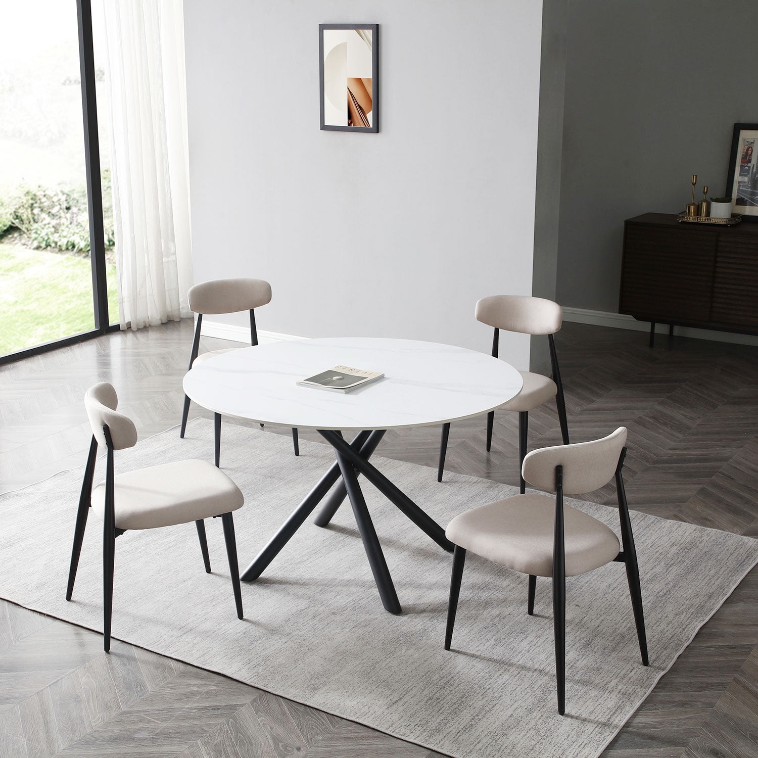 Williamspace 53.15" Round Dining Table Modern Kitchen Table with White ...
