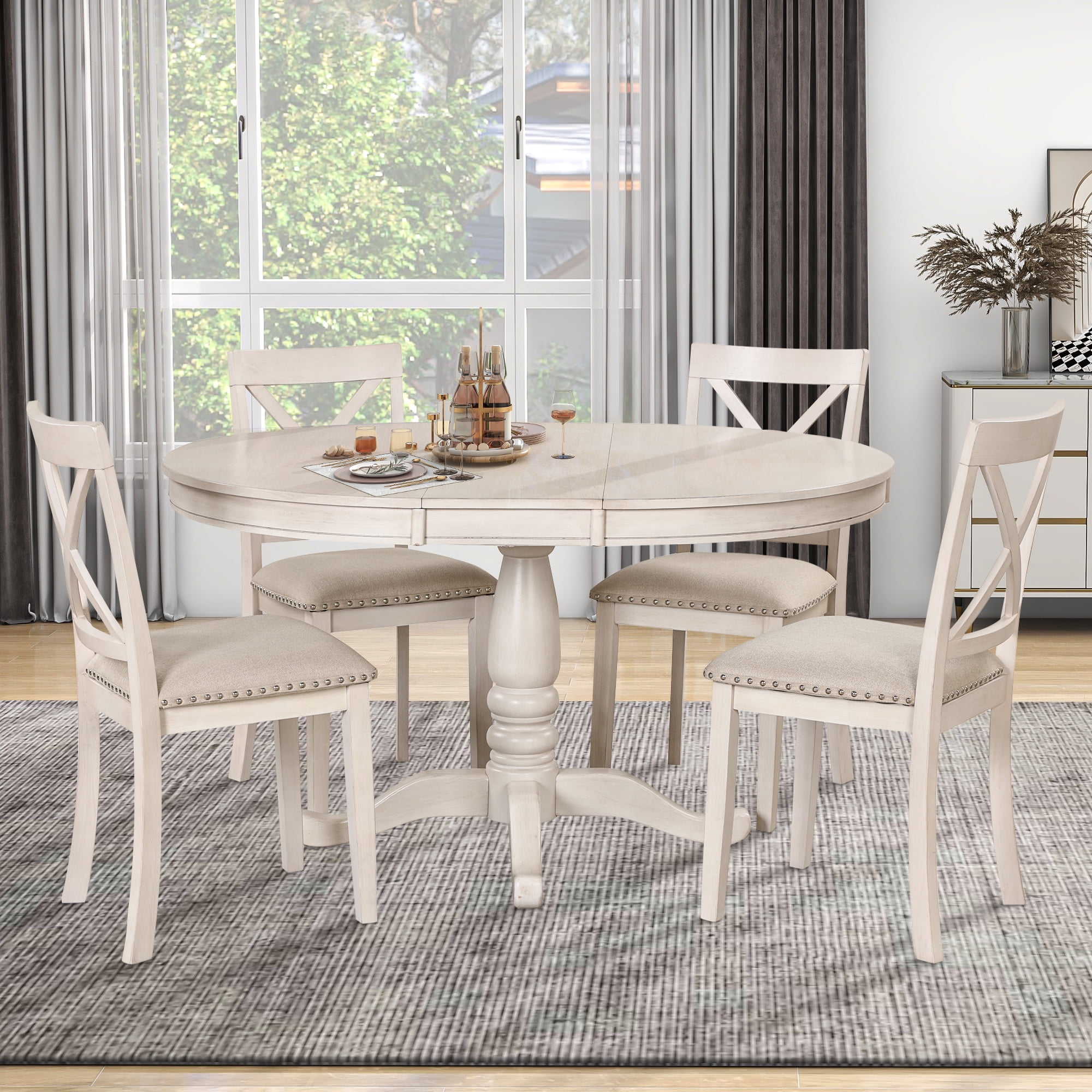 Williamspace 5pcs Dining Table Set for 4, 42"-54" Adjustable Round ...