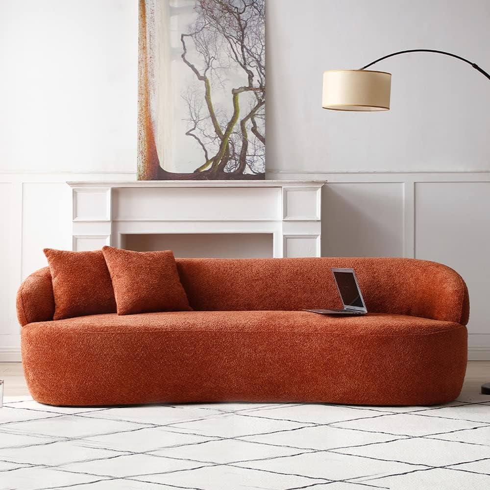 "Williamspace 86.6"" Modern 3-Seat Curved Sofa, Orange, Boucle ...
