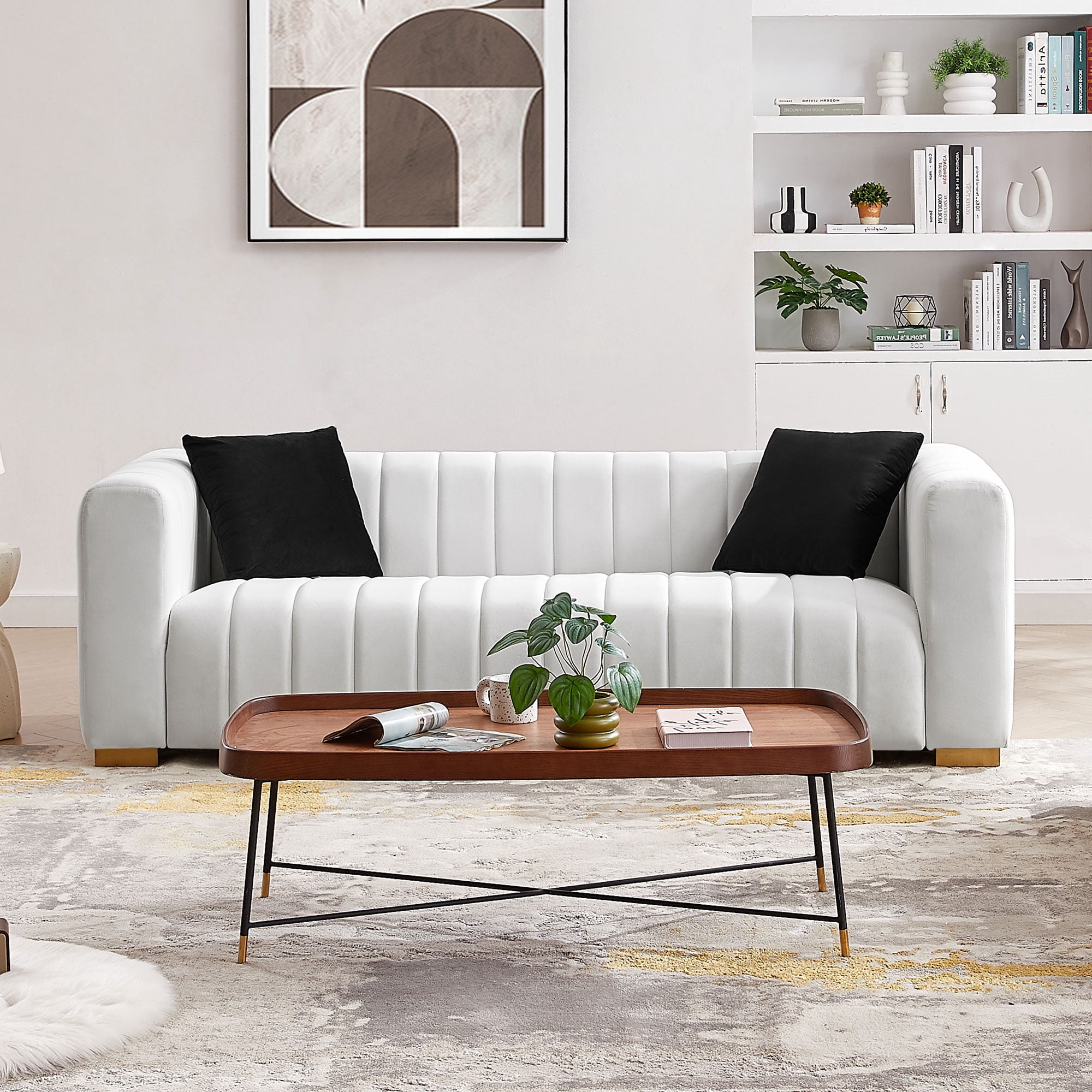 Williamspace 87.79" Modern Sofa 3 Seater Couch with 2 Pillows, Vertical ...