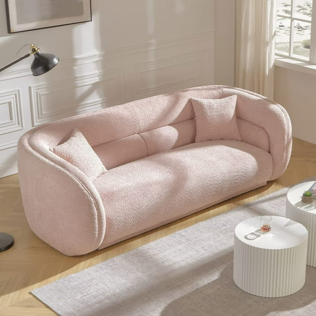 "Williamspace 90.6"" Velvet Curved Sofa, Boucle Fabric, Pink, with 2 ...