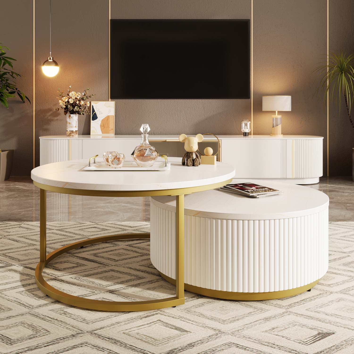 Williamspace Nesting Coffee Table Set of 2, Modern Round Wood Coffee ... Williamspace Nesting Coffee Table Set of 2, Modern Round Wood Coffee ...