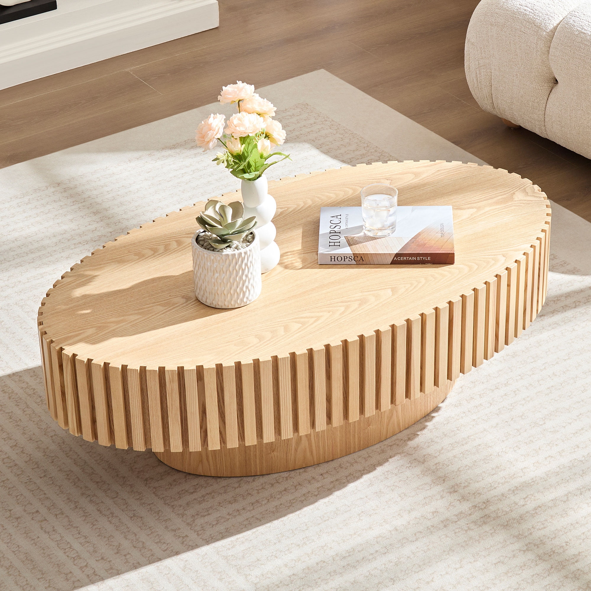 Williamspace Oval Coffee Table, 43.7"x24.8" Modern Handcraft Relief ...