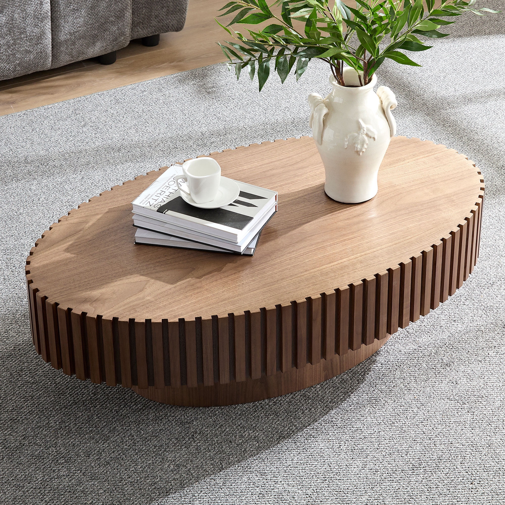 Williamspace Oval Coffee Table, 43.7"x24.8" Modern Handcraft Relief ...
