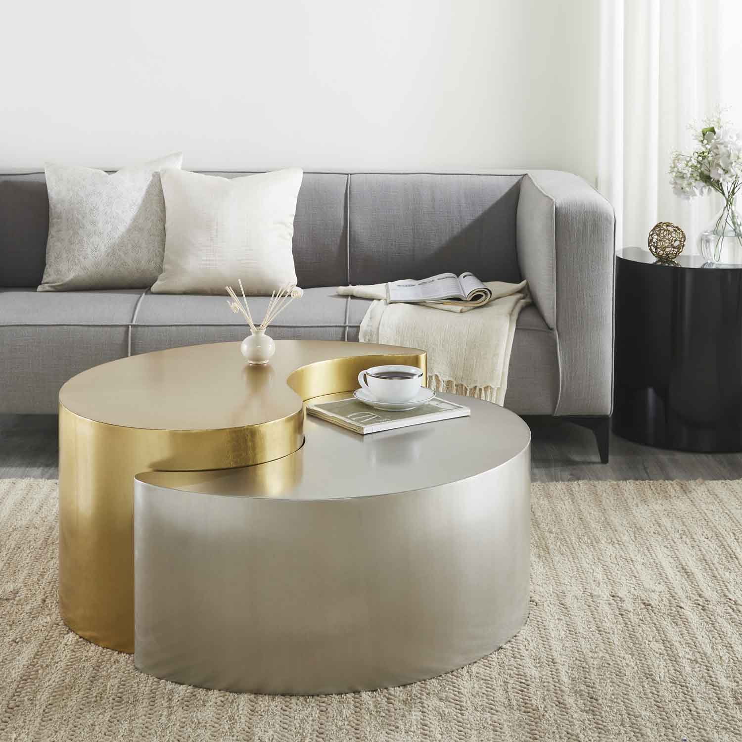 Williamspace Round Coffee Table, Modern Ying Yang Style Coffee Table ...