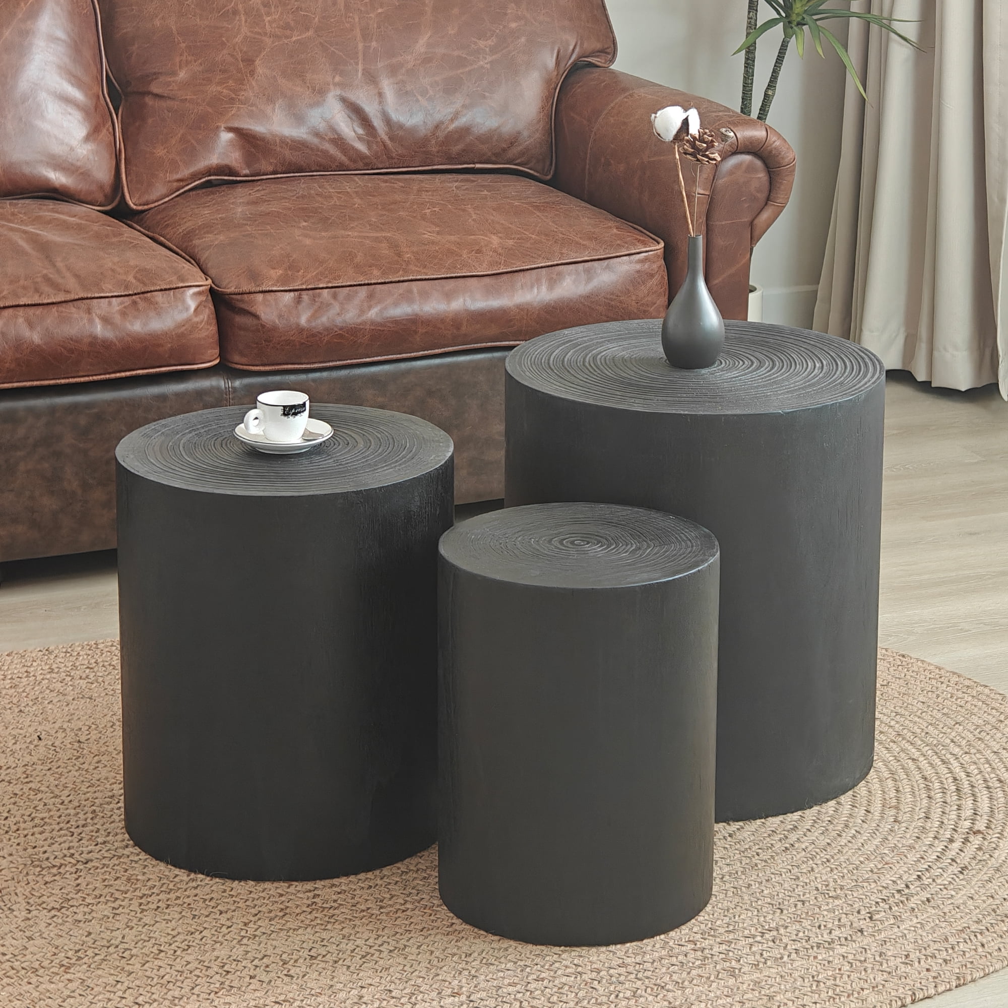 Williamspace Round Coffee Table Set of 3, Modern Nesting End Table ...