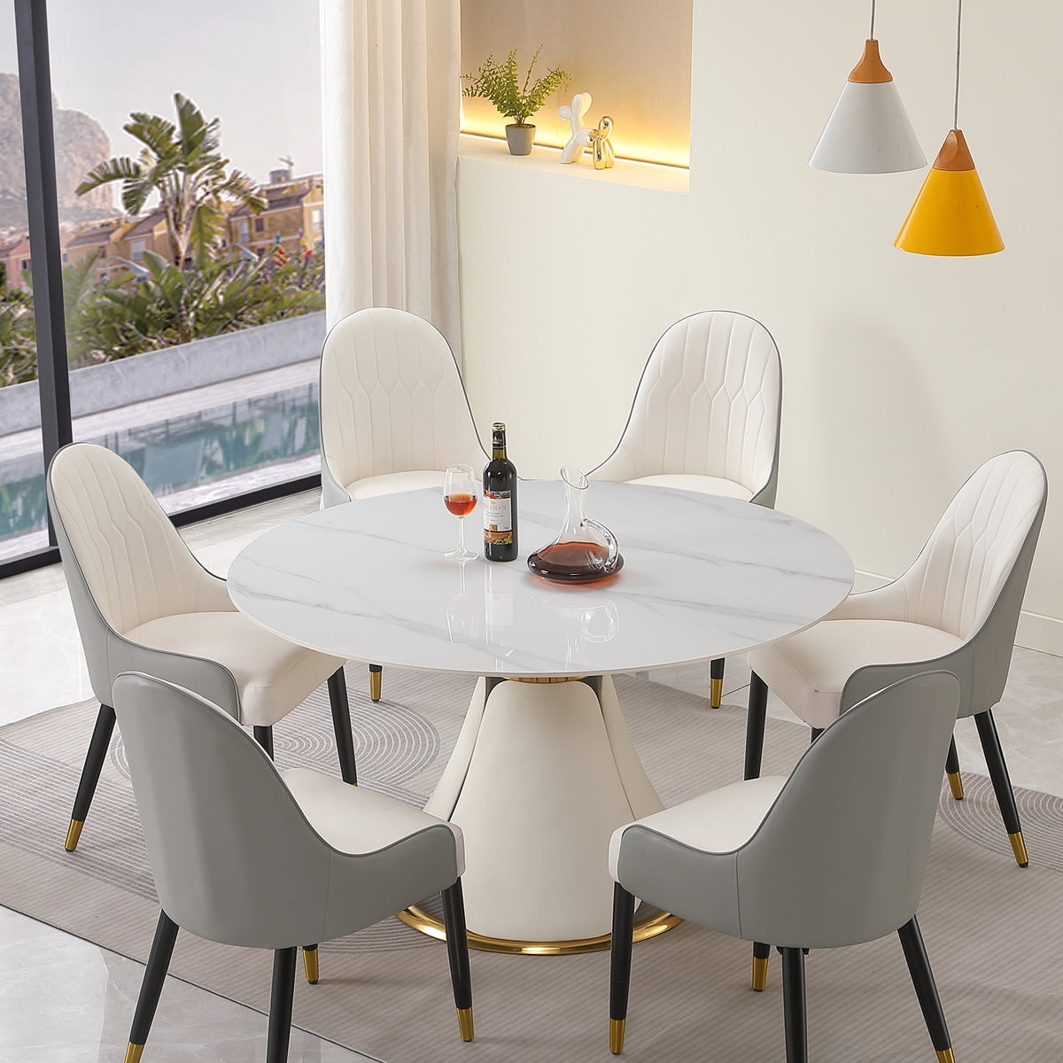 Williamspace Round Dining Table Set for 6, 53" Modern Kitchen Table ...