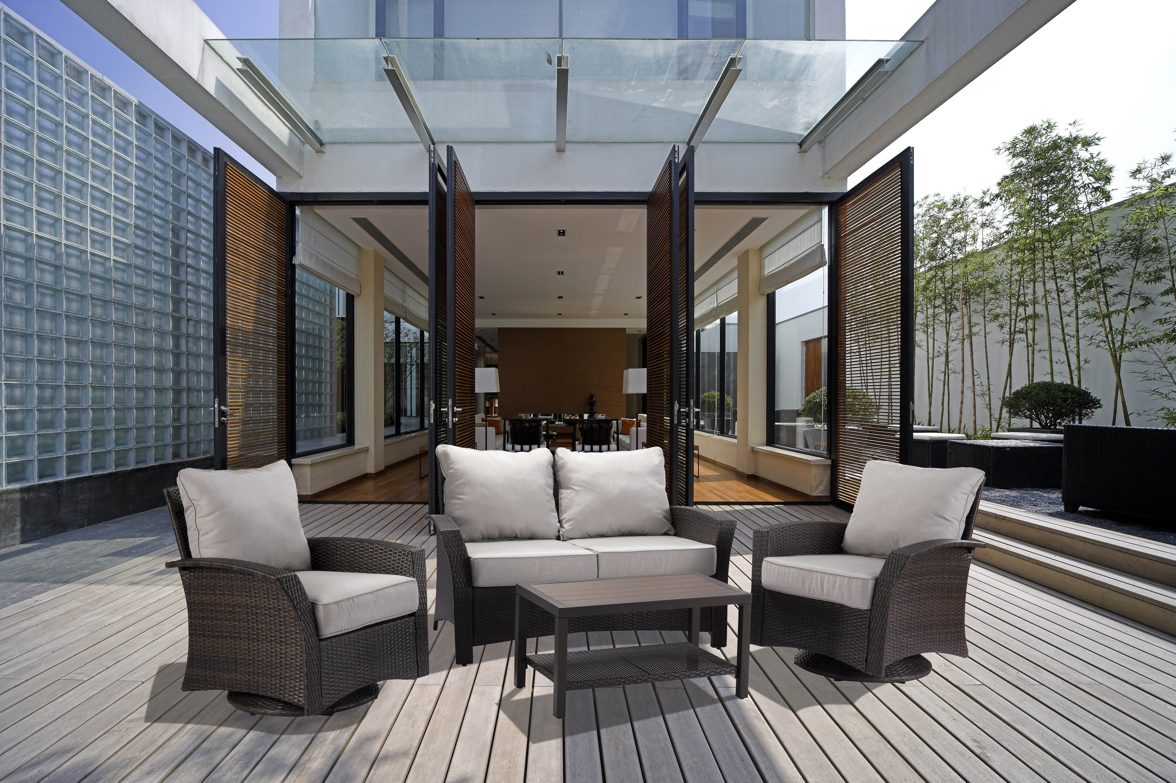 Williamsport 4pcs deep seating set Grey with furniture cover, swivel ...