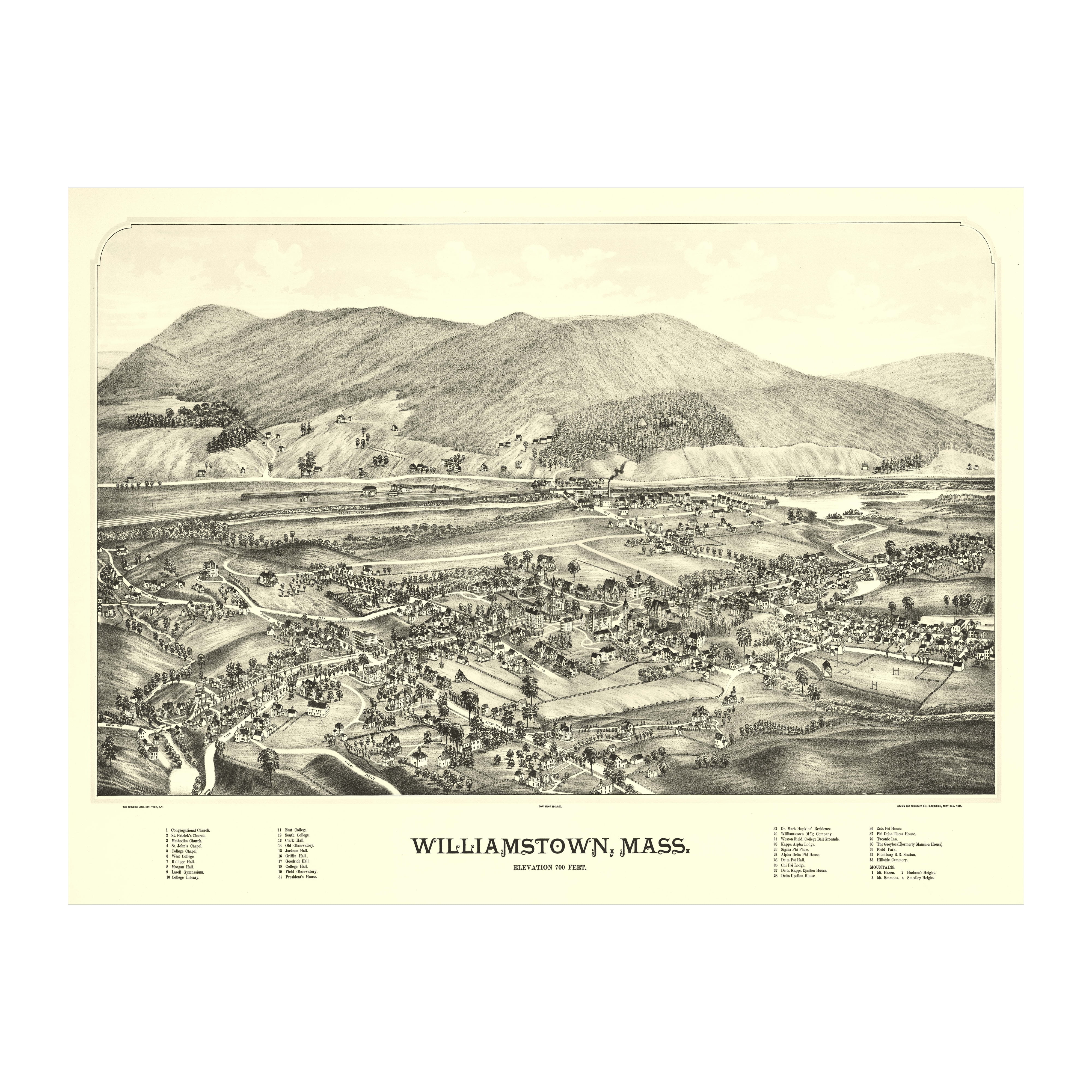 Williamstown Art, 1898 Vintage Map of Williamstown Massachusetts, MA ...