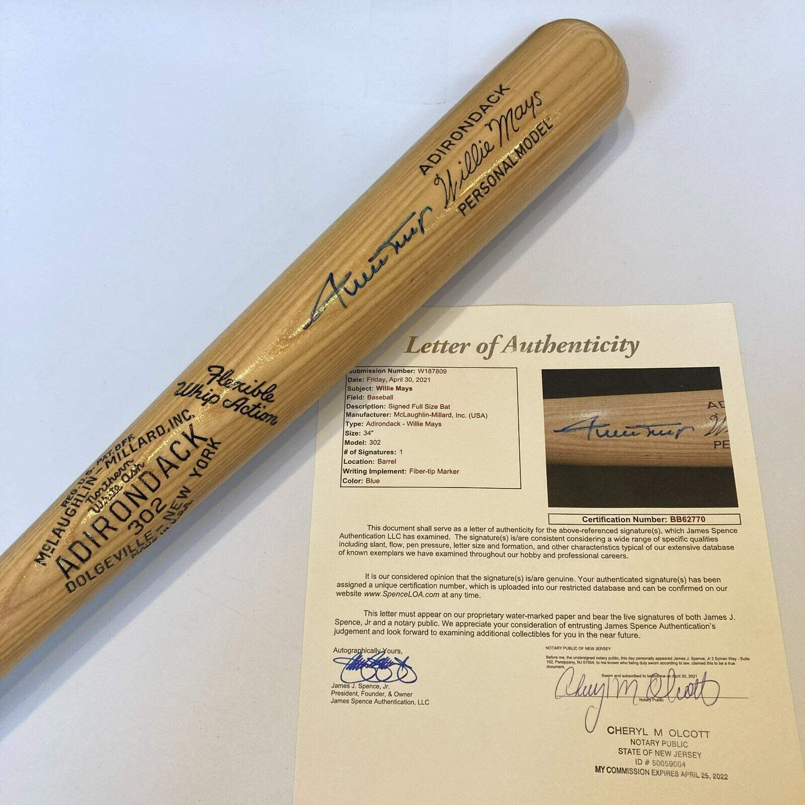 Willie Mays Signed Adirondack Game Model Baseball Bat JSA COA - Walmart.com