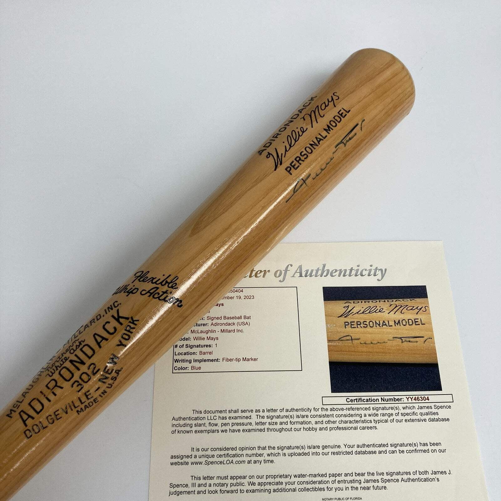 Willie Mays Signed Adirondack Game Model Baseball Bat With JSA COA ...