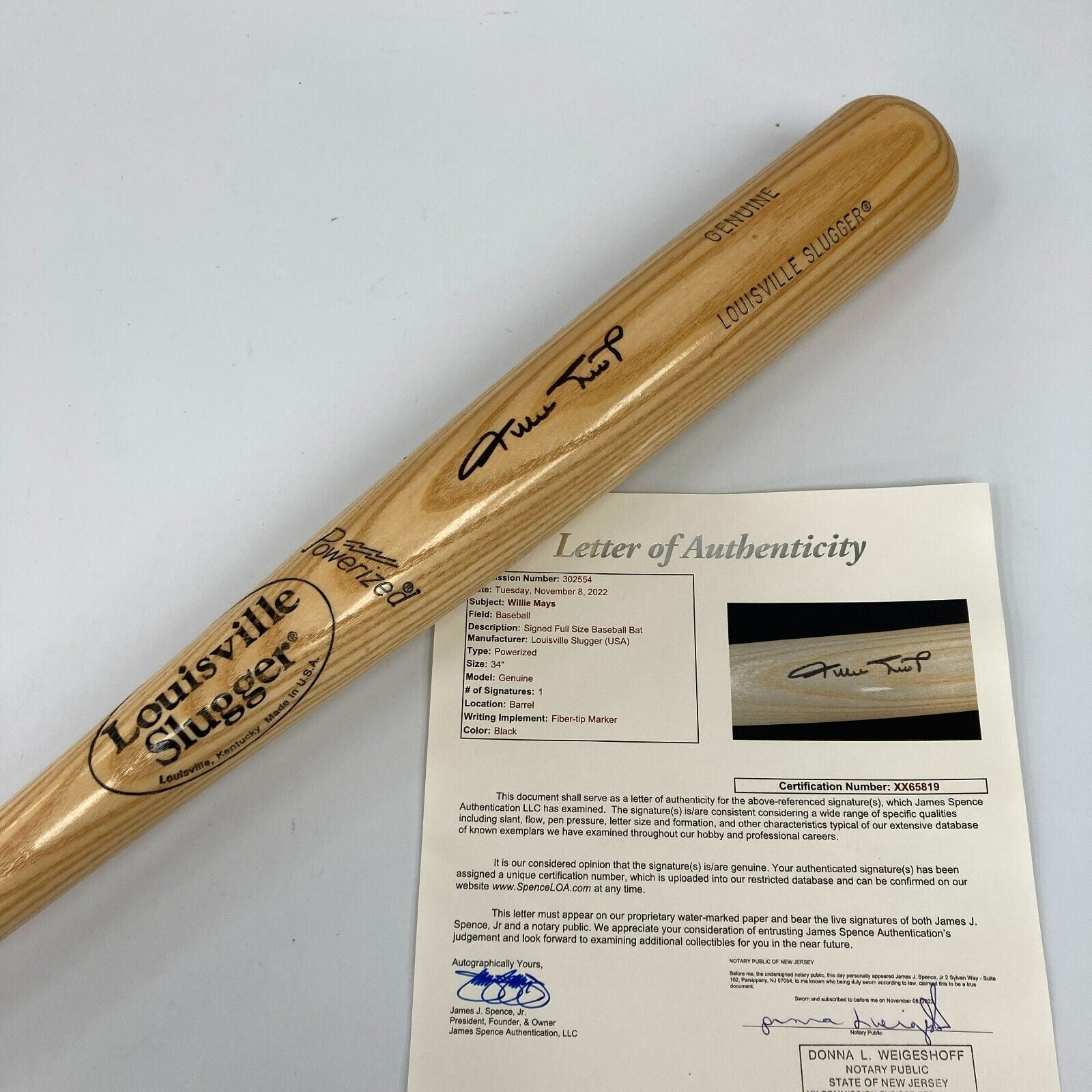Willie Mays Signed Louisville Slugger Baseball Bat With JSA COA ...