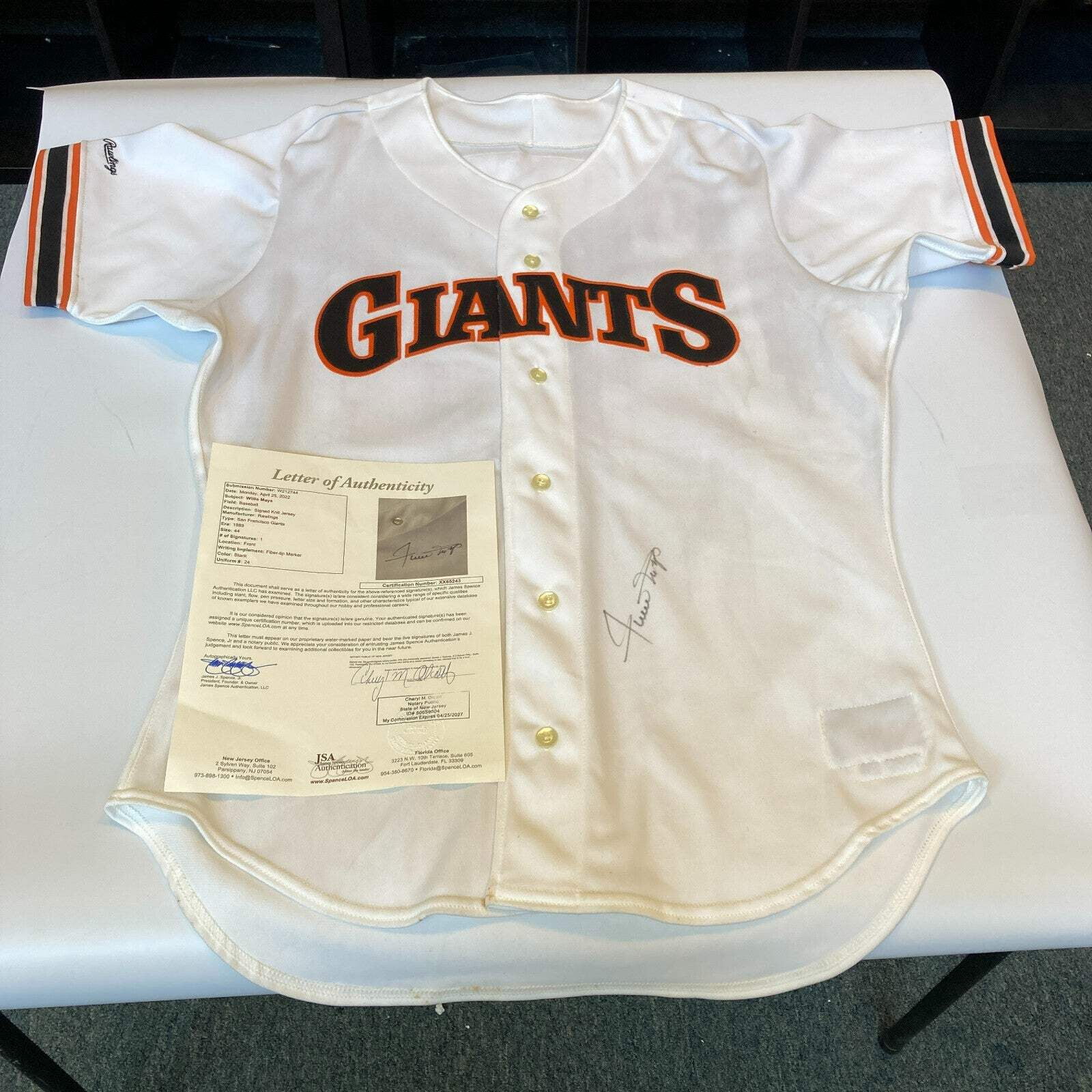 Willie Mays Signed San Francisco Giants 1989 Game Model Jersey JSA COA ...