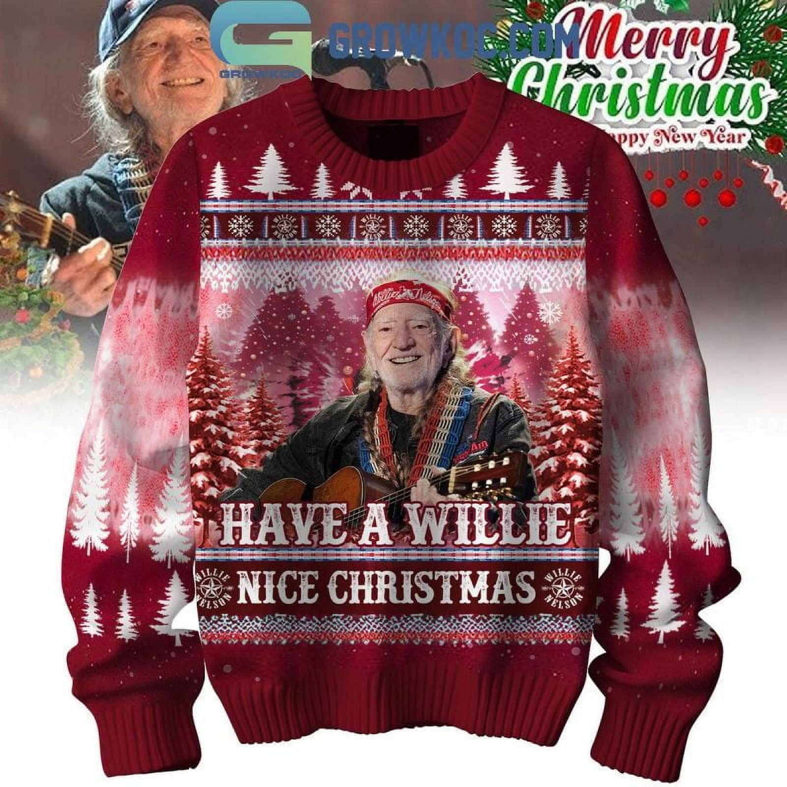 Willie Nelson Have A Willie Nice Christmas Ugly Sweater - Walmart.com