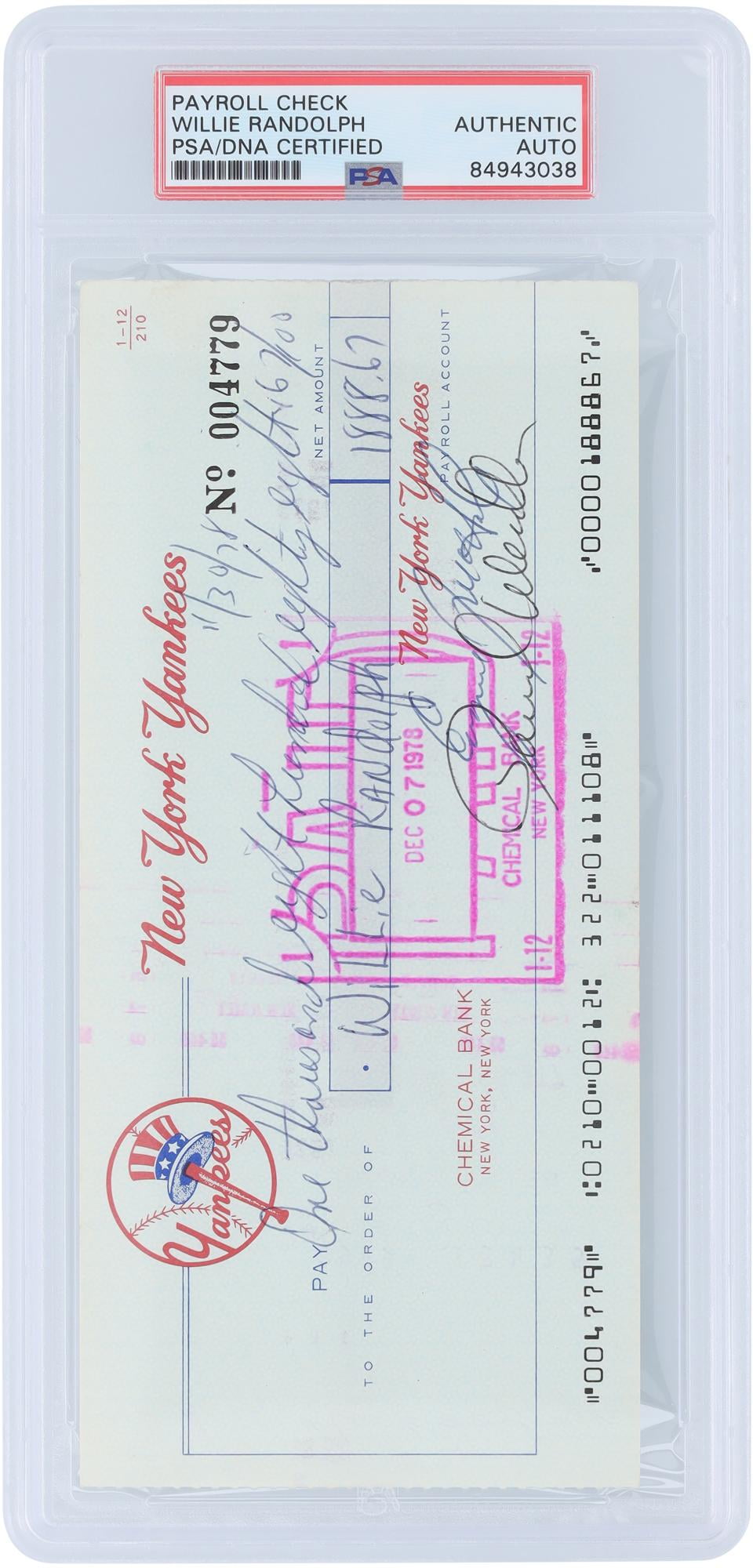 Willie Randolph New York Yankees Autographed Check from November 30 ...