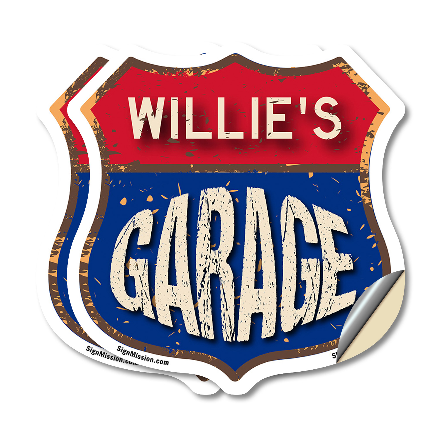 Willie's Garage (2 Pack) 4 inch X 4 inch Shield Shaped Heavy Duty 3.2 ...