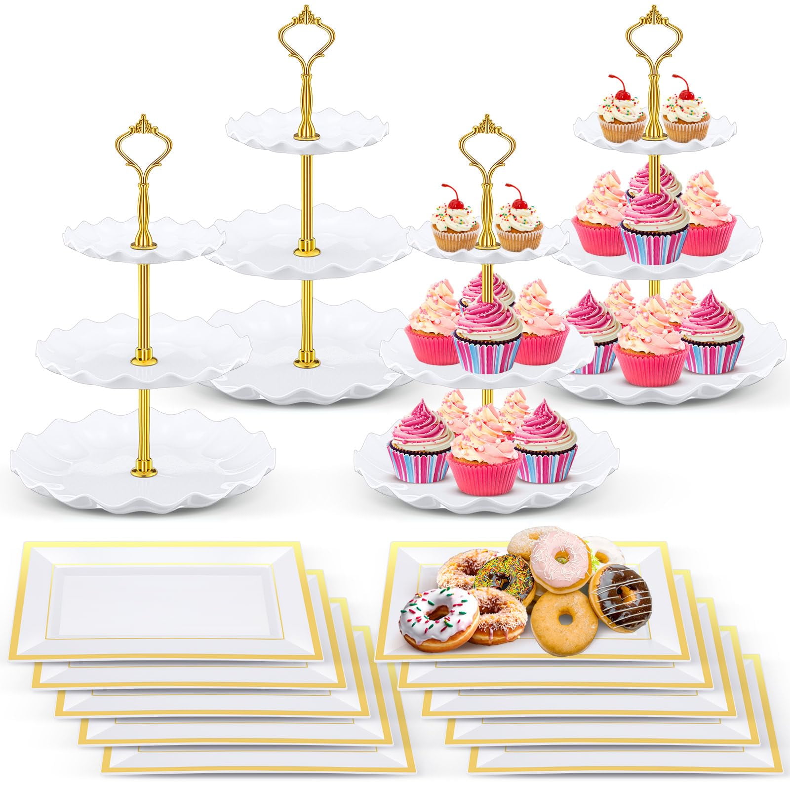 Willinglong 14 Pcs Dessert Table Stands Set 3 Tier Plastic Cupcake ...