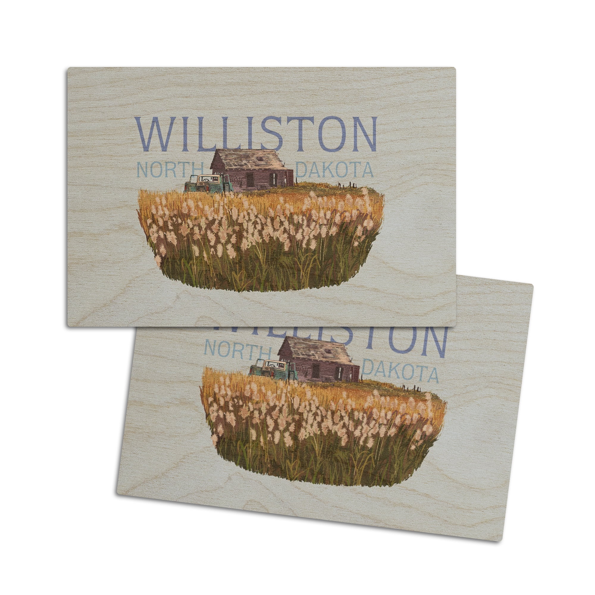 Williston, North Dakota, Wheat Field and Shack, Contour (4x6 Birch Wood ...