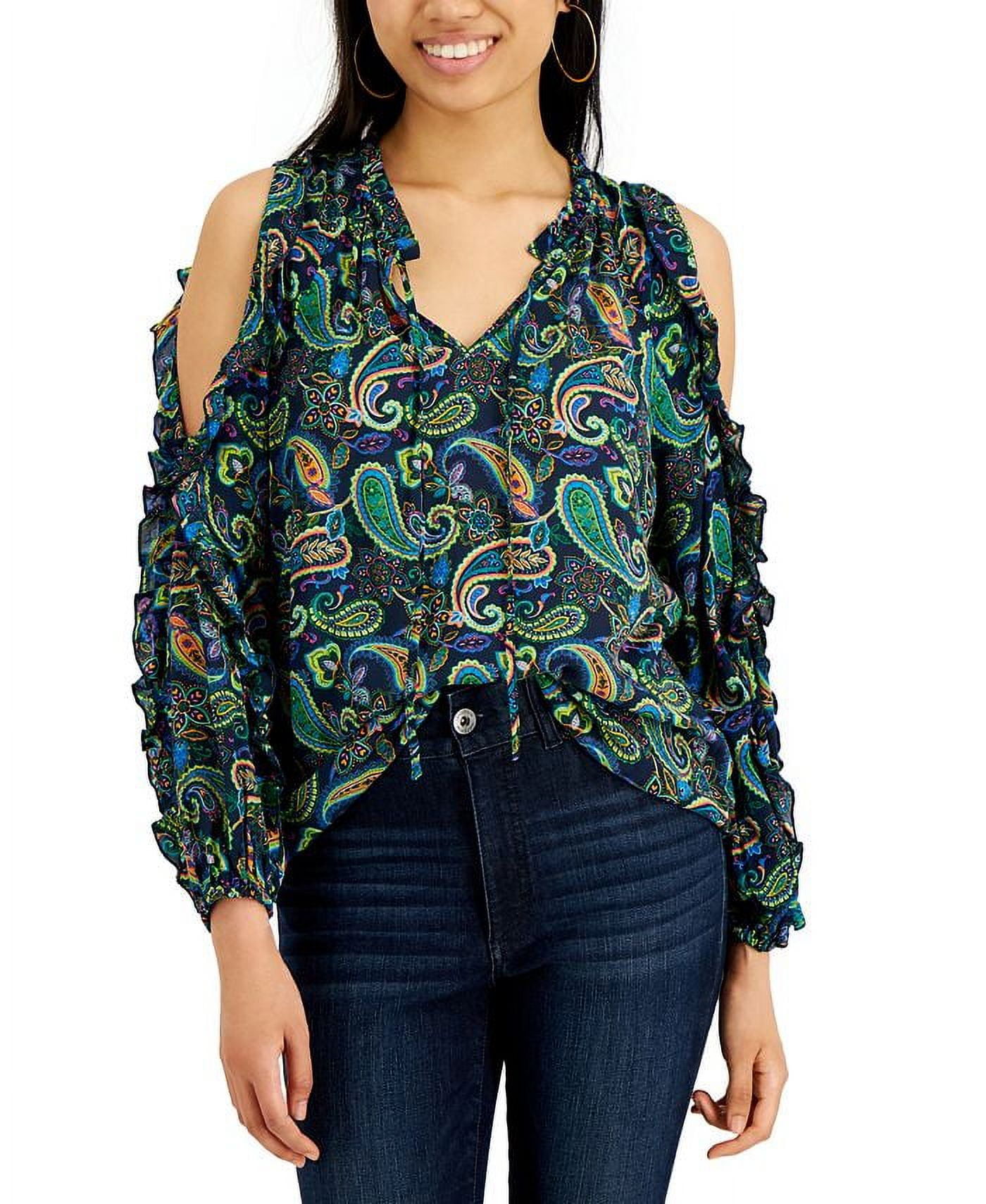 Willow Drive Women's Ruffled Cold Shoulder Top Green Size Small ...