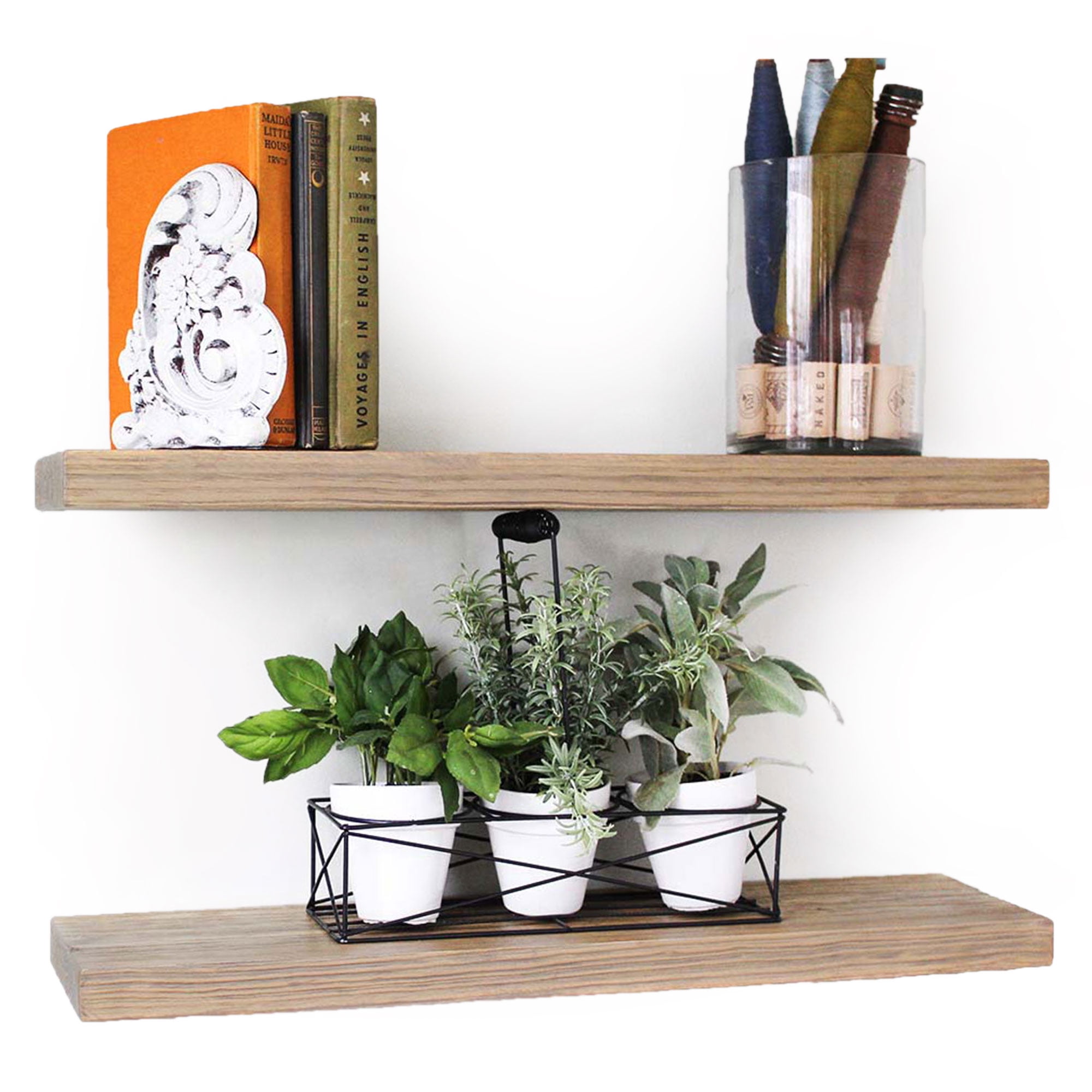 Willow & Grace Designs Floating Shelves, Rustic Gray Wood, 24 Inch, Set ...