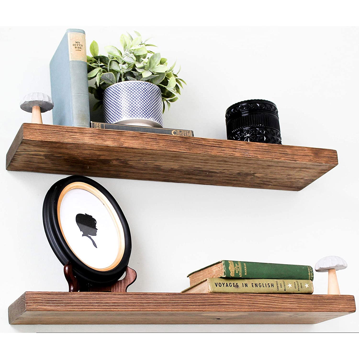 Willow & Grace Designs 24 Inch Floating Wall Shelves, Set of 2, Walnut ...