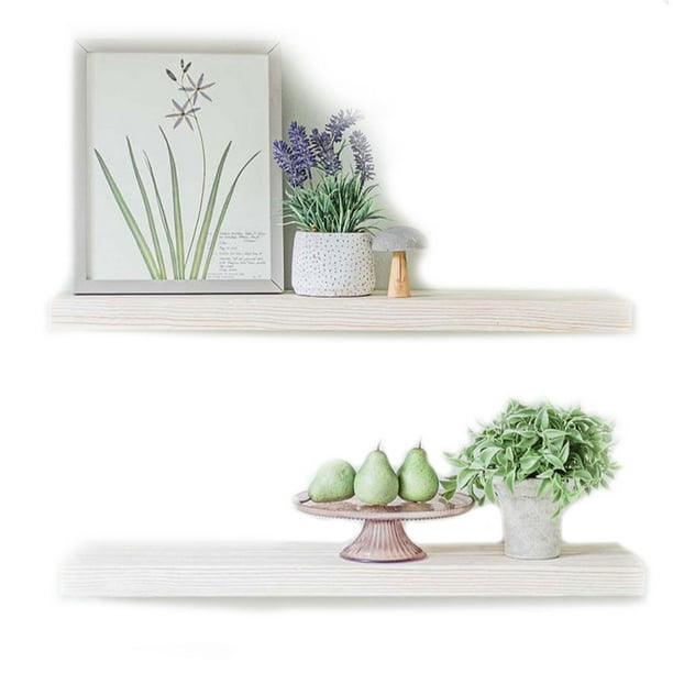 Willow & Grace Wooden Floating Shelves, White Wash, 24 Inch, (Set of 2 ...