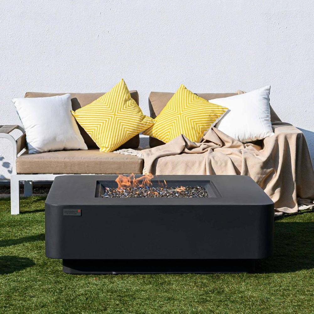 Willow Lake 42 Inch Square Concrete Propane Fire Pit Table in Dark Gray ...
