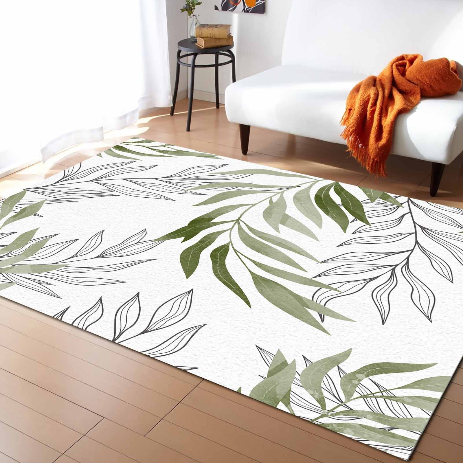 Willow Leaf Line Sage Green Living Room Floor Mat Children's Bedroom ...