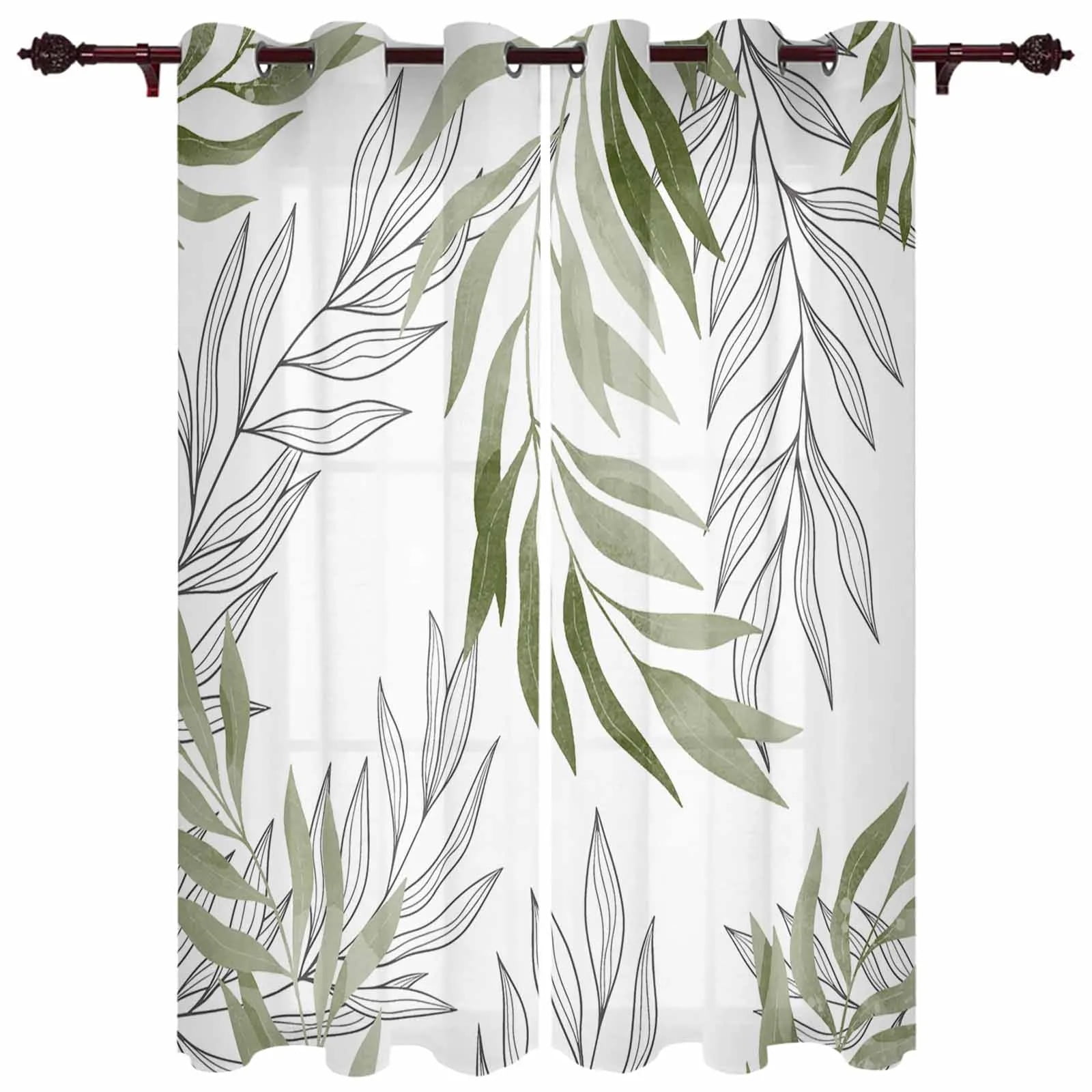 Willow Leaf Line Sage Green Modern Hall Curtains for Living Room ...