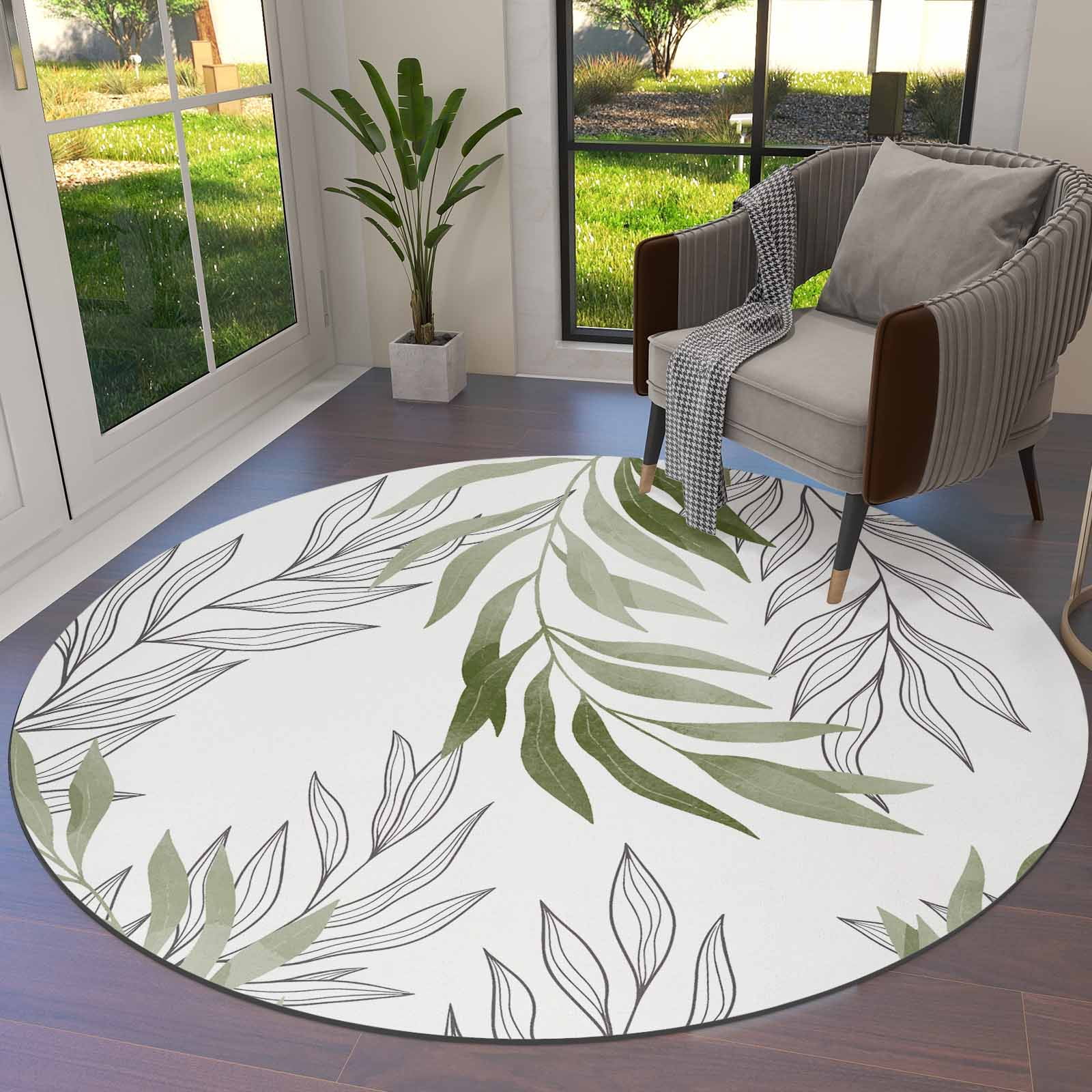 Willow Leaf Line Sage Green Round Area Rug Carpets For Living Room ...