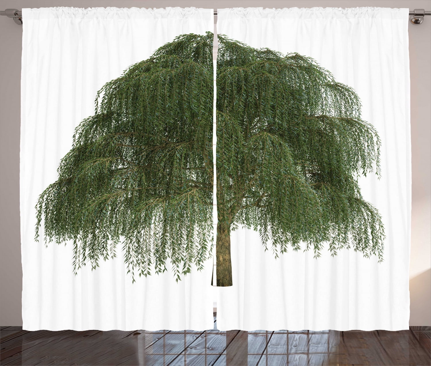 Ambesonne Willow Tree Curtains 2 Panel Set, Joyous Botanical Leaves ...