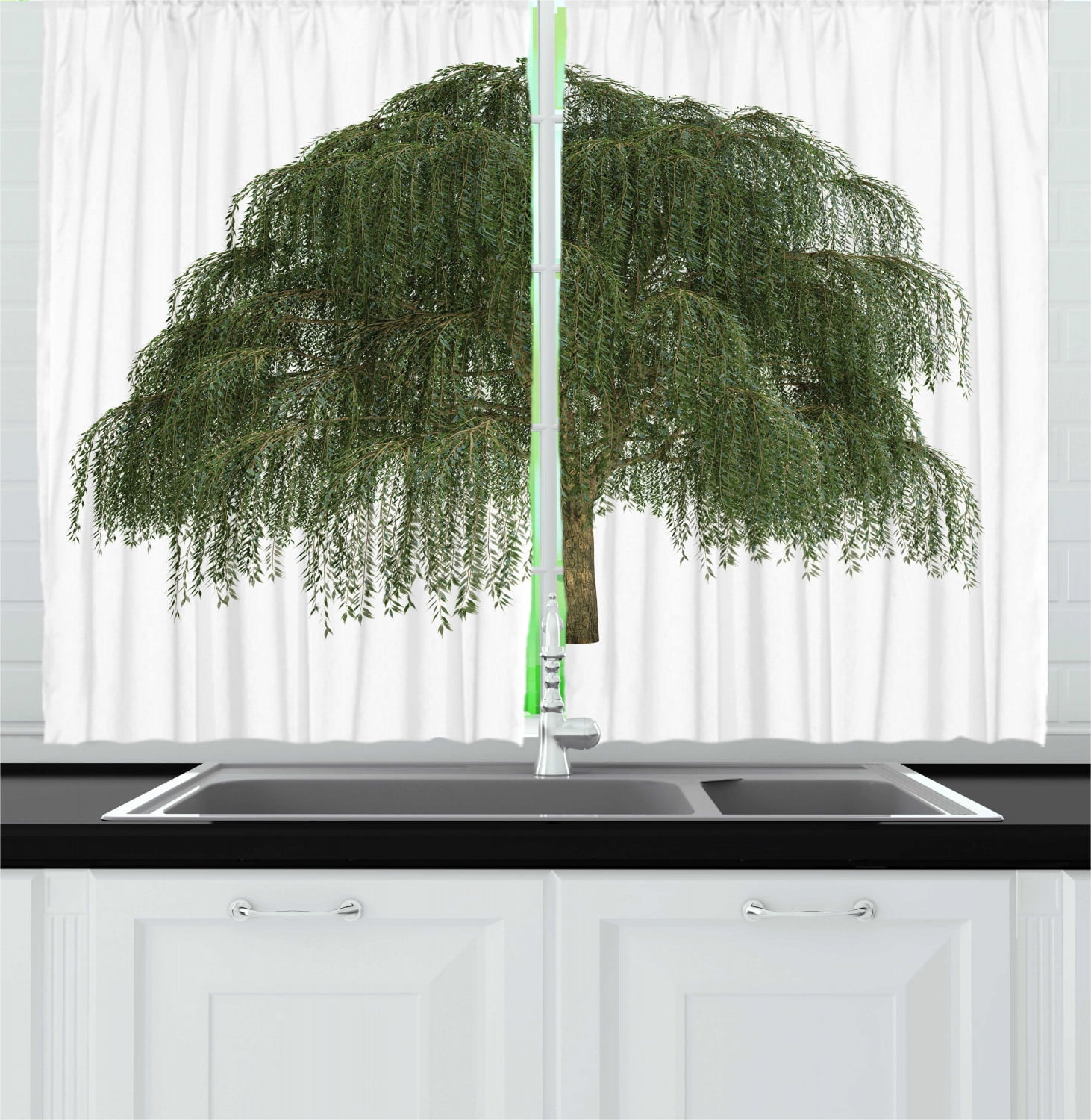 Willow Tree Curtains 2 Panels Set, Weeping Branches with Joyous Leaves ...