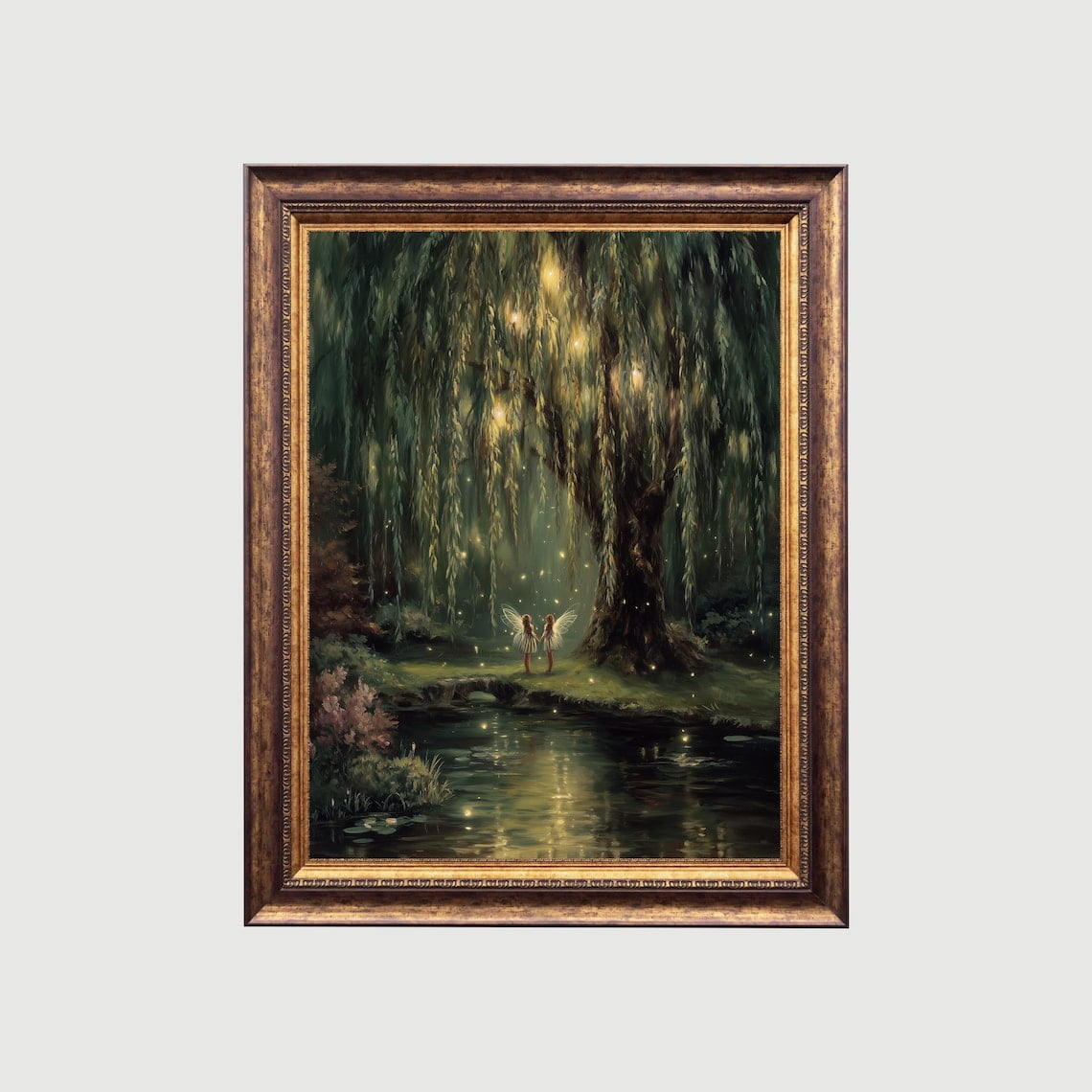 Willow Tree Fairies Oil Painting, Cottagecore Decor Dark Academia Art ...