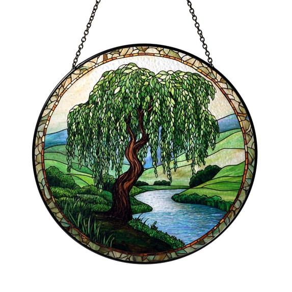 Willow Tree Stained Glass Style Suncatcher, Lakeside Landscape ...