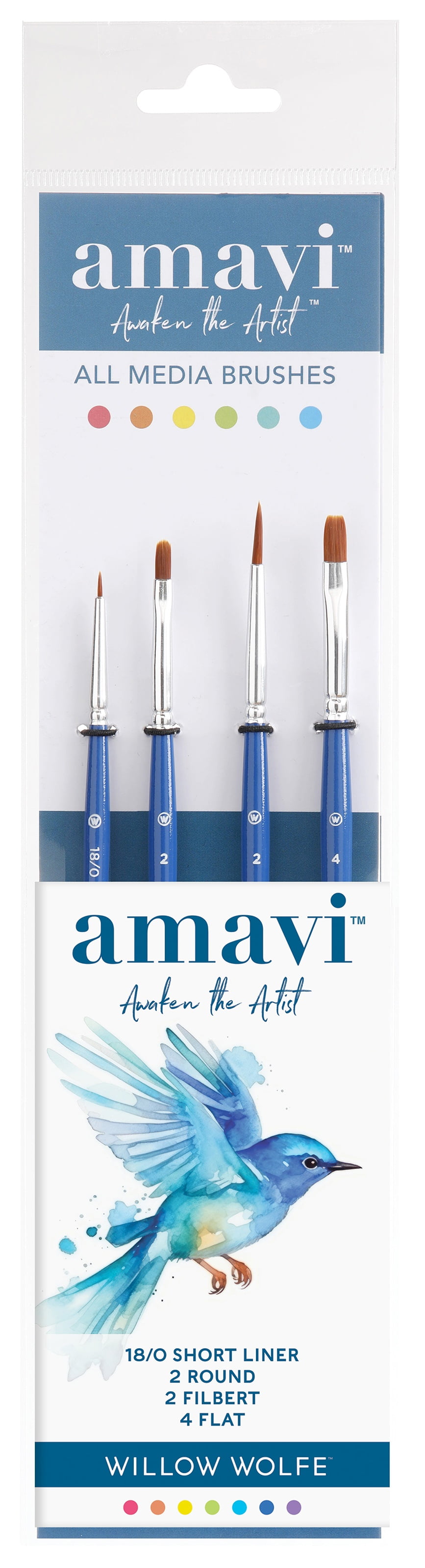 Willow Wolfe Amavi Artist Details Brush Set-Liner, Filbert, Round, Flat ...
