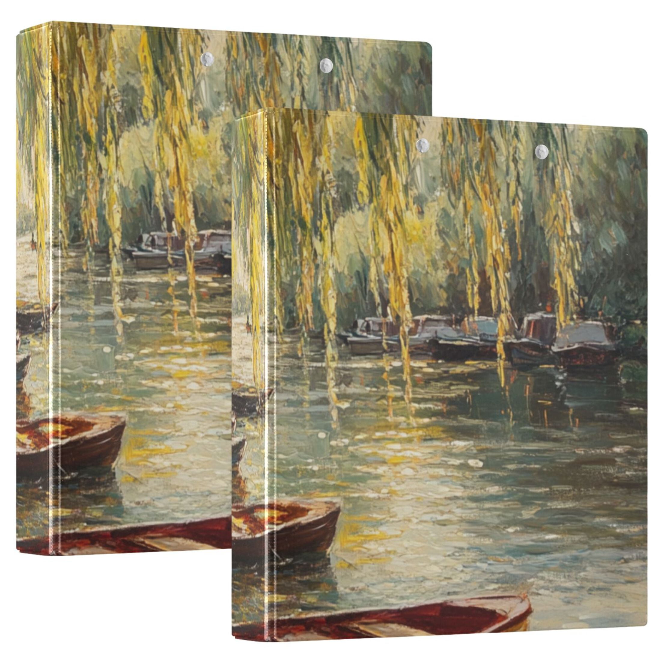 Willows River Boats Oil Painting Round Ring Binder 3 Rings 1.5 ...