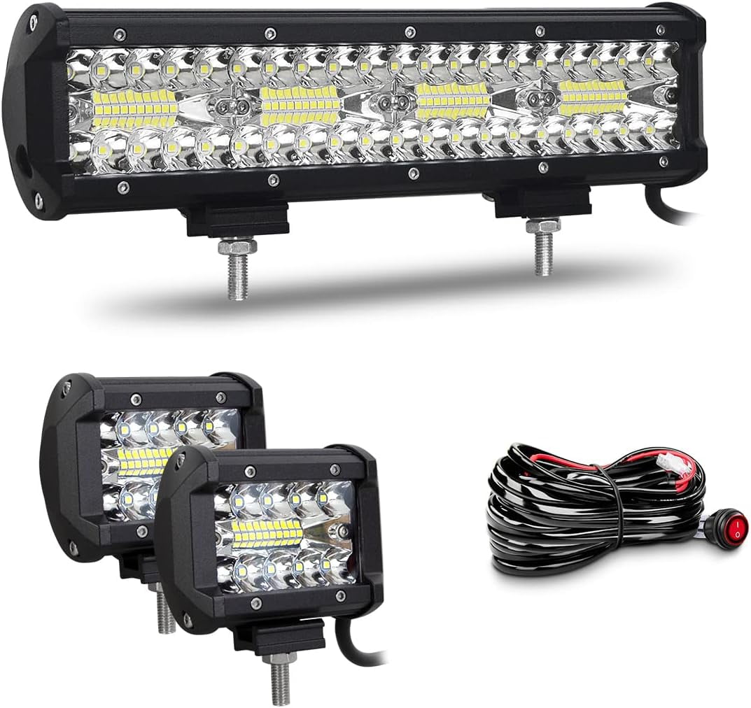 Willpower 12 inch 300W LED Light Bar Spot Flood Combo Beam + 2PCS 4 ...