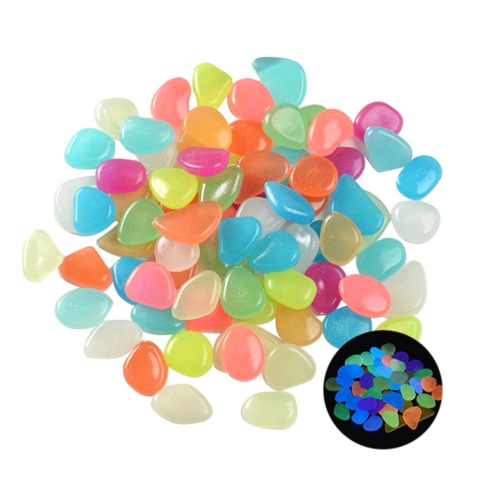 Willstar 100Pcs Glow In The Dark Pebbles, Resin Glow Stones Non-Toxic ...