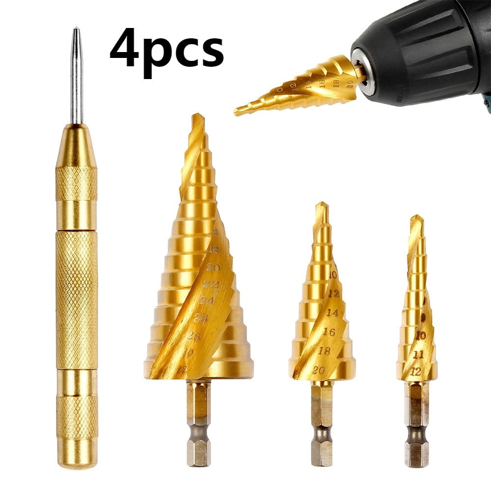 Willstar HSS Titanium Step Drill Bit Set, 3 Sizes 3-12mm, 4-12mm, 4 ...
